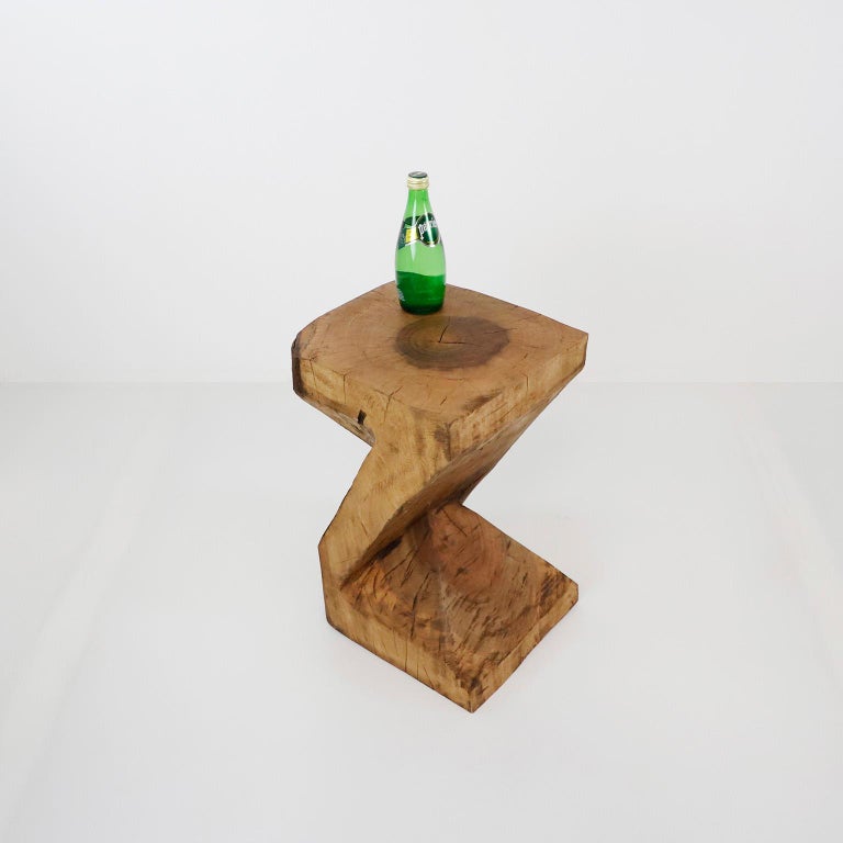 Solid Primitive Walnut Caved Z Stool For Sale at 1stDibs