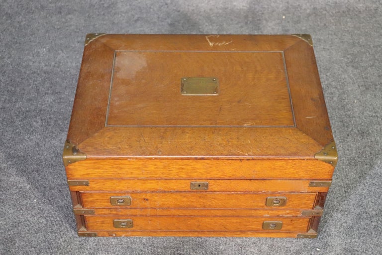Solid Quarter Sawn Oak Campaign Style Silverware Box, circa 1900 at ...