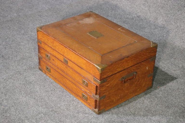 Solid Quarter Sawn Oak Campaign Style Silverware Box, circa 1900 at ...