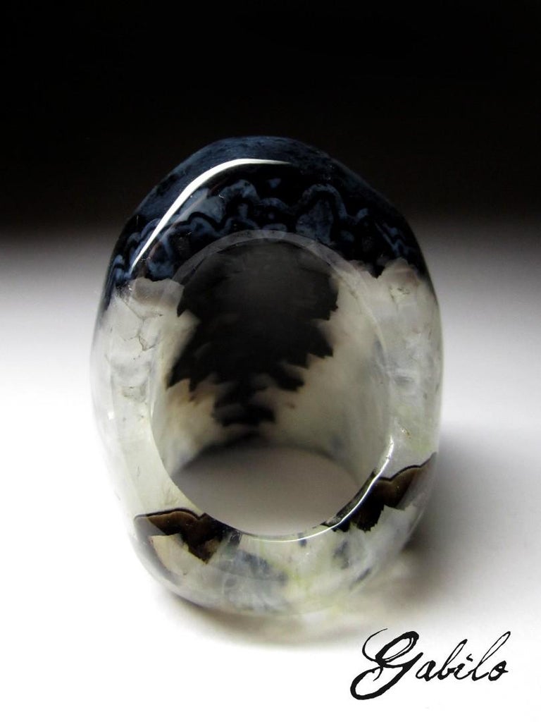 Solid Quartz Ring Rock Crystal Black Agate Big LOTR Ring For Sale at ...