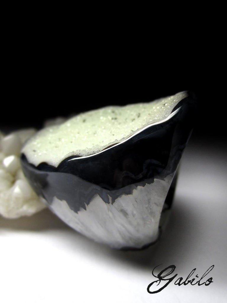 Solid Quartz Ring Rock Crystal Black Agate Big LOTR Ring For Sale at ...