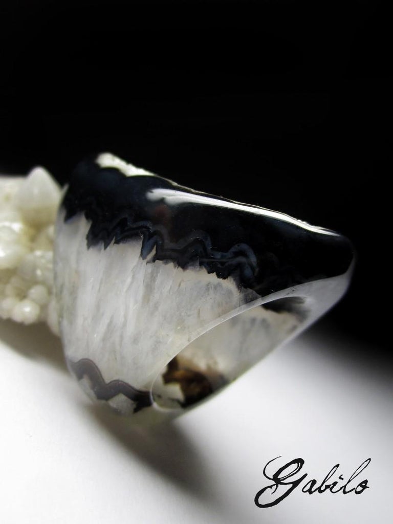 Solid Quartz Ring Rock Crystal Black Agate Big LOTR Ring For Sale at ...