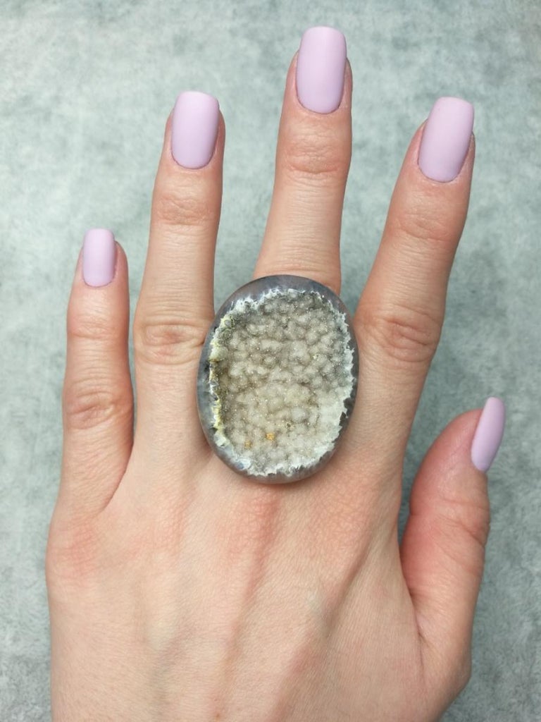 Solid Quartz Ring Rock Crystal Raw Quartz Crystals Ivory Beige Mens ...