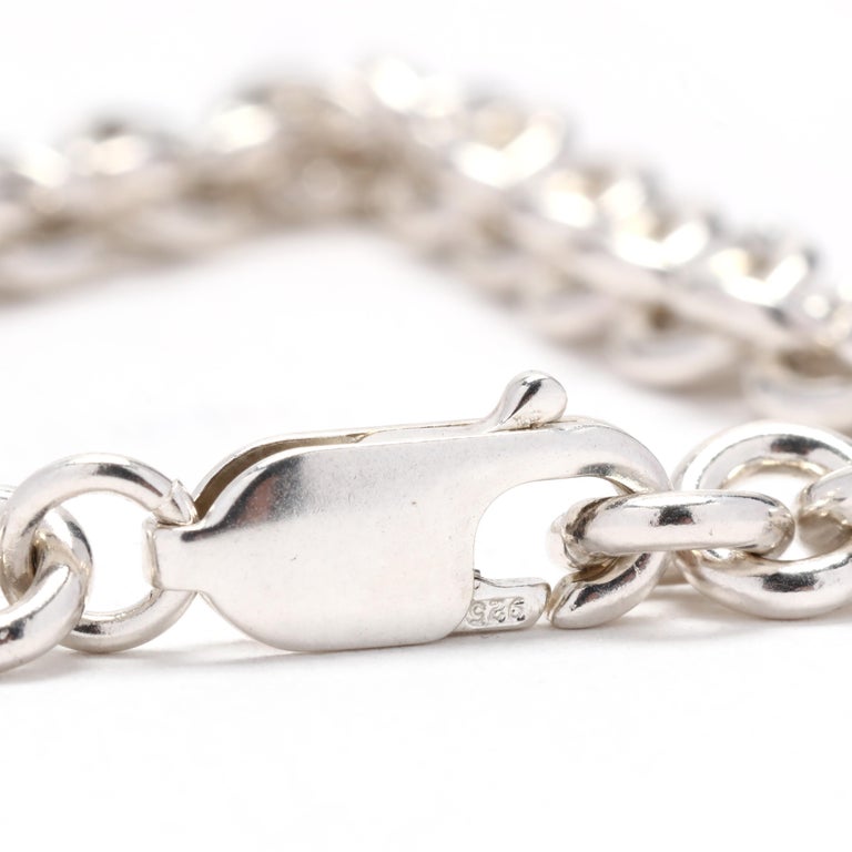 Solid Rolo Link Chain Bracelet, Sterling Silver For Sale at 1stDibs