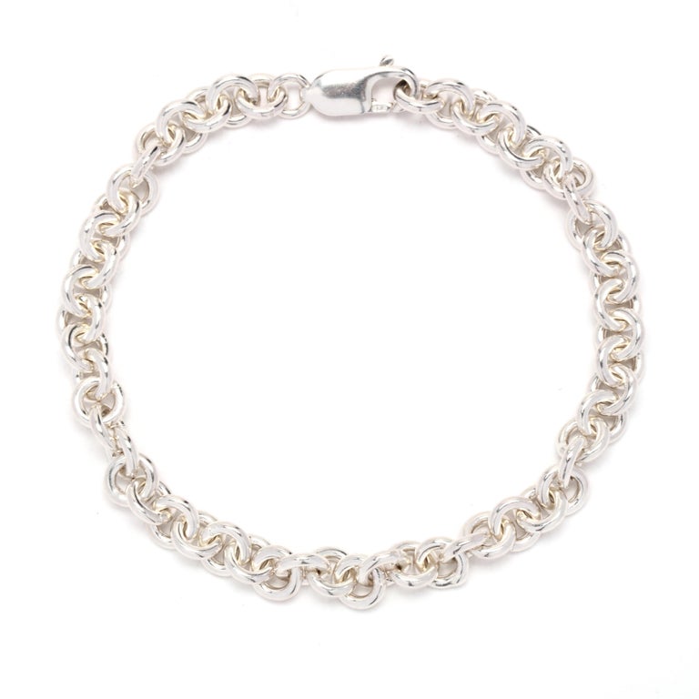 Solid Rolo Link Chain Bracelet, Sterling Silver For Sale at 1stDibs