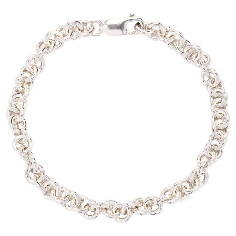 Solid Rolo Link Chain Bracelet, Sterling Silver For Sale at 1stDibs