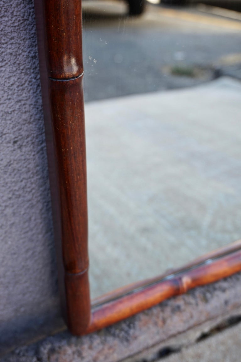 Solid Rosewood Asian Wall Mirror Carved In Bamboo Motif With Brass ...