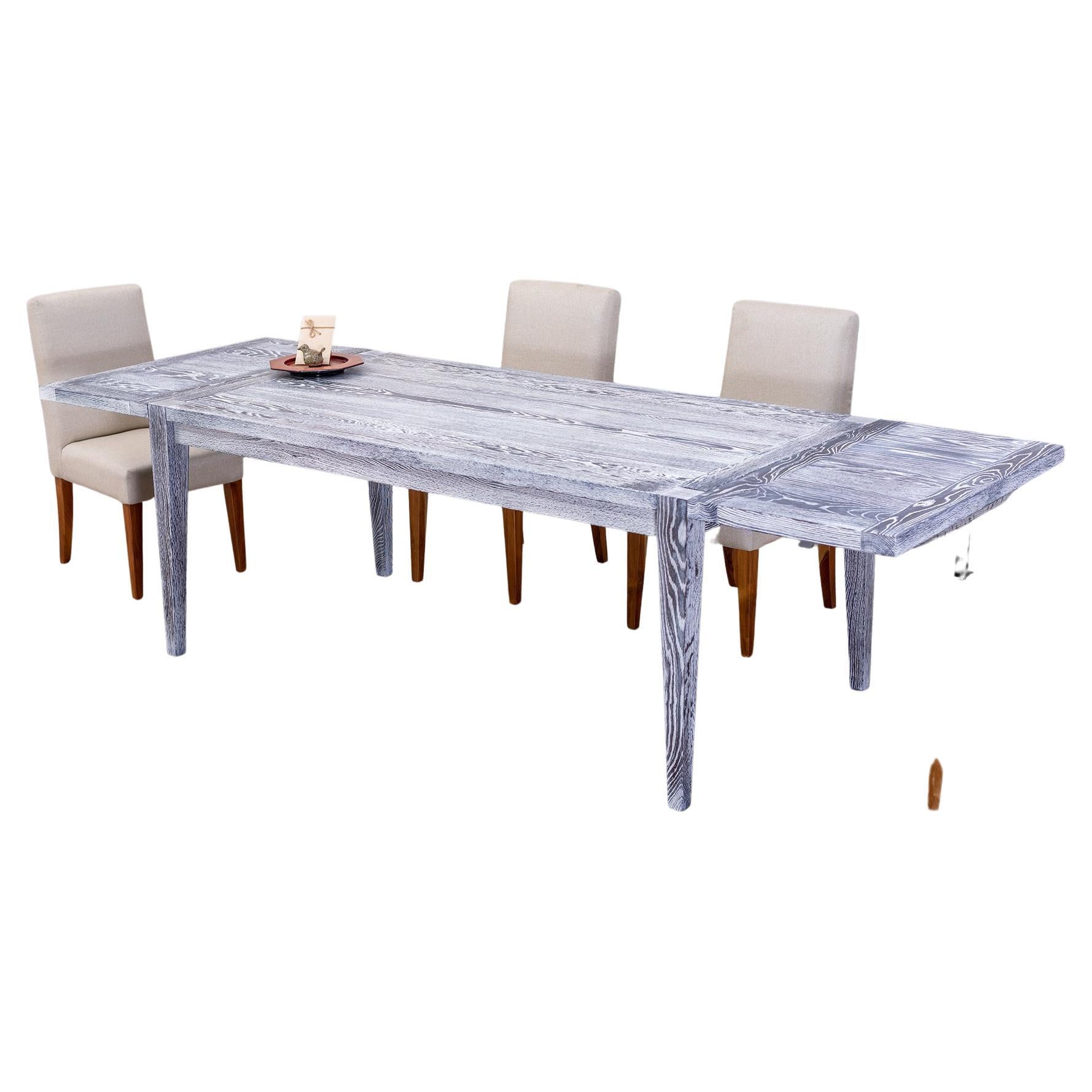 Solid Sandblasted Weathered Oak Mid Century Extension Dining Table For Sale at 1stDibs
