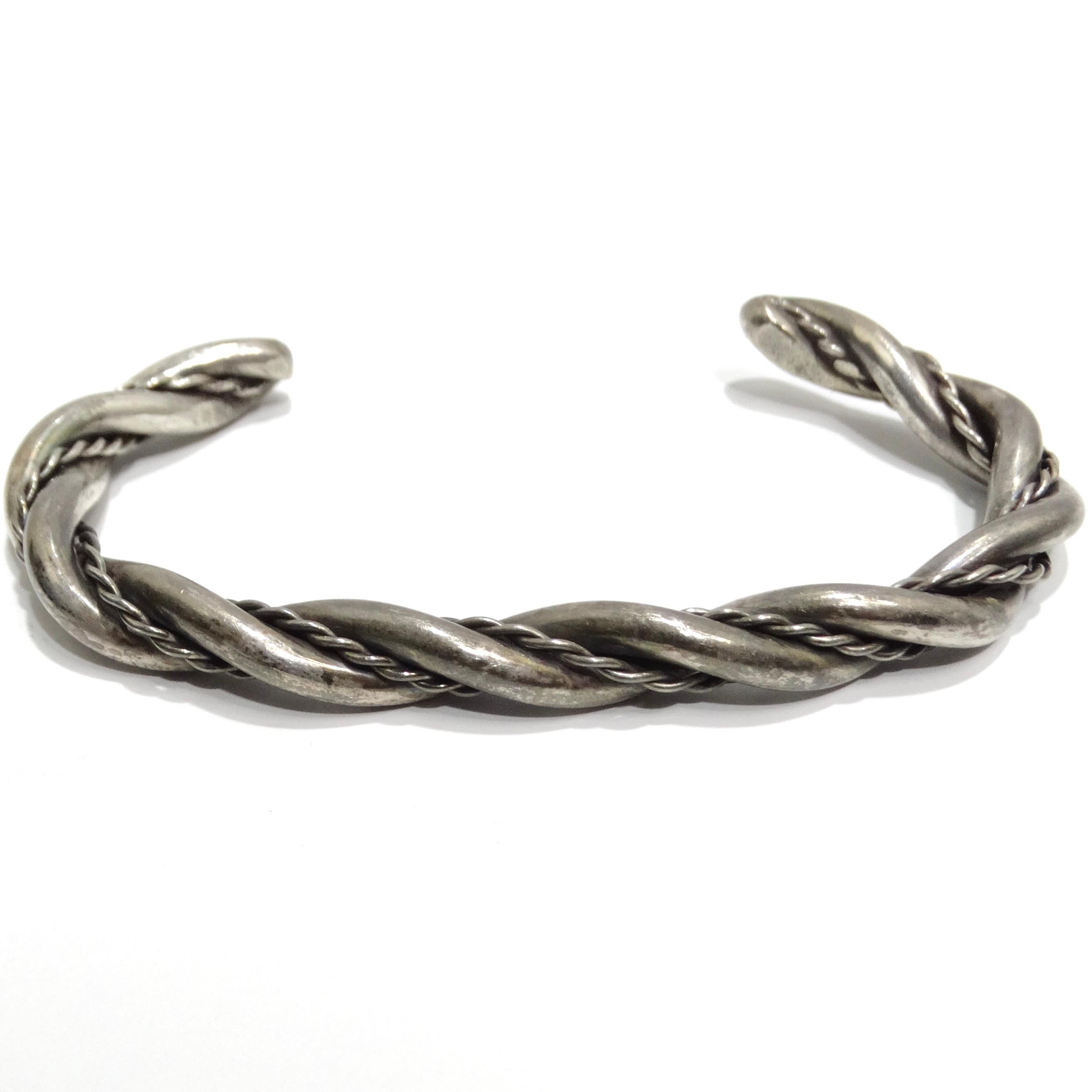 Solid Silver 1960s Rope Cuff Bracelet For Sale at 1stDibs