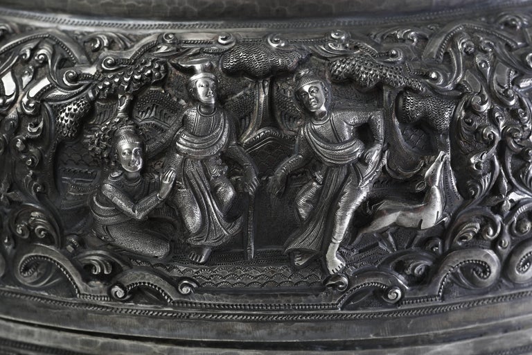 Solid Silver Hand-Worked Burmese Ceremonial Offering Vessel Jataka ...