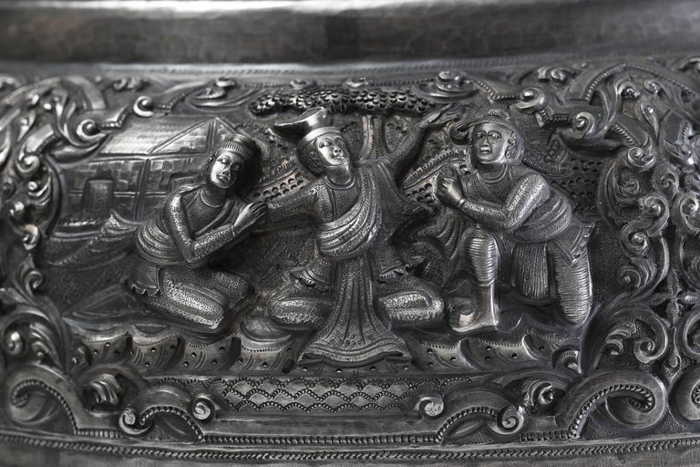 Solid Silver Hand-Worked Burmese Ceremonial Offering Vessel Jataka ...