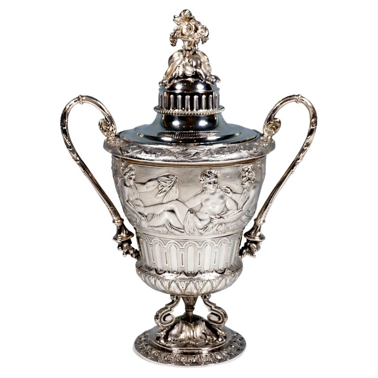 Solid Silver Lidded Goblet With Mythological Scenery, France, Around ...