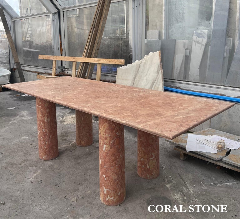 Solid stone green marble rectangle coffee table with cylinder column ...