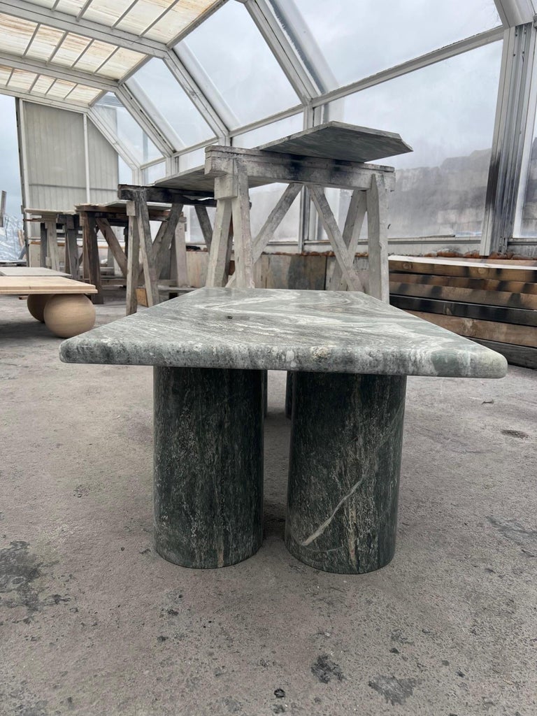 Solid stone green marble rectangle coffee table with cylinder column ...