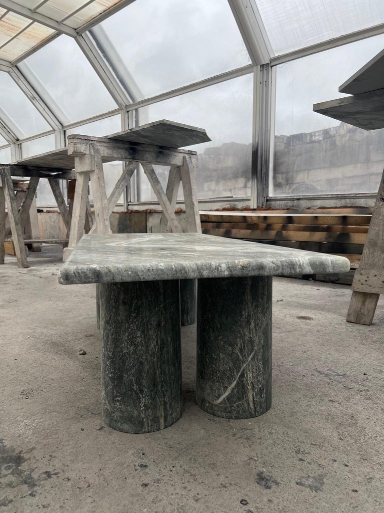 Solid stone green marble rectangle coffee table with cylinder column ...