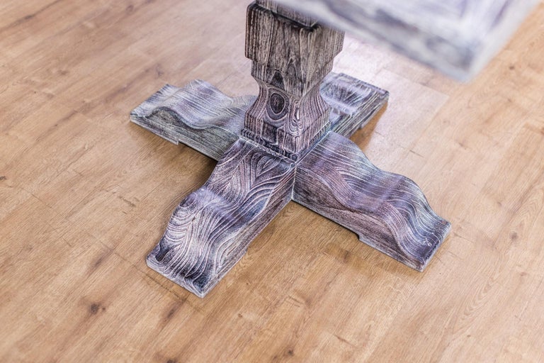 Solid Teak Square Pedestal Wood Dining Table in Sandblasted Weathered ...