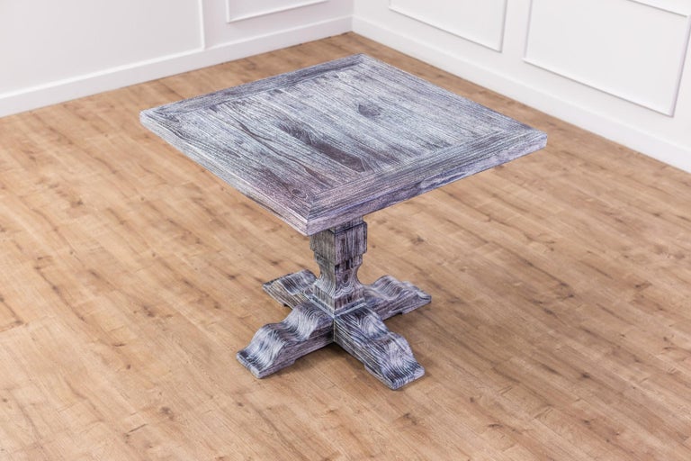 Solid Teak Square Pedestal Wood Dining Table in Sandblasted Weathered ...