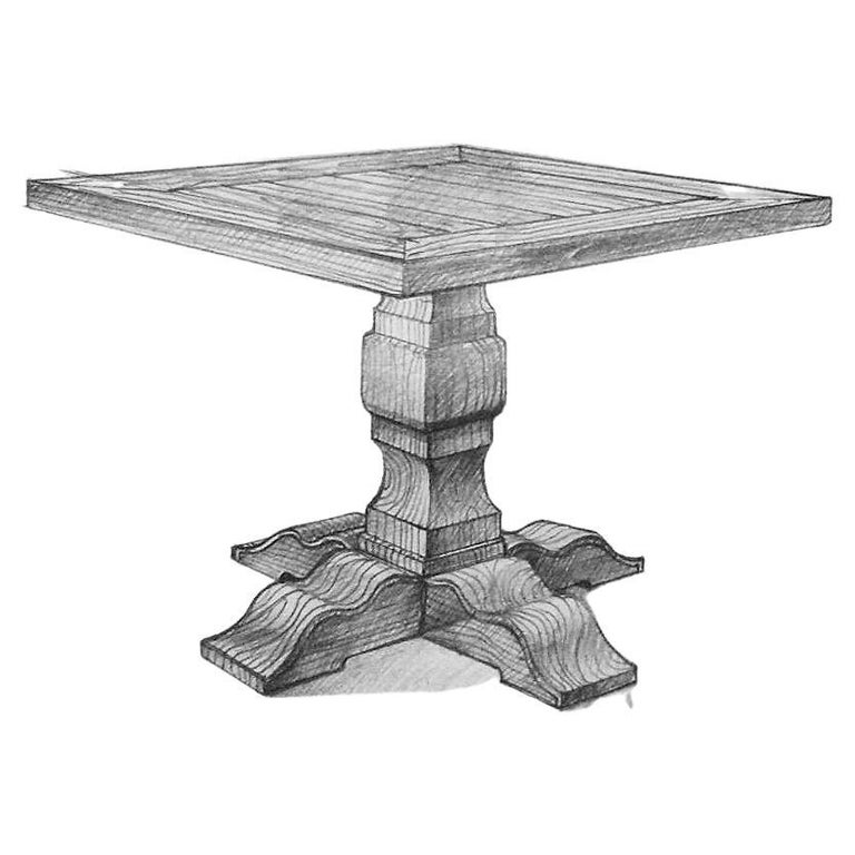 Solid Teak Square Pedestal Wood Dining Table in Sandblasted Weathered ...