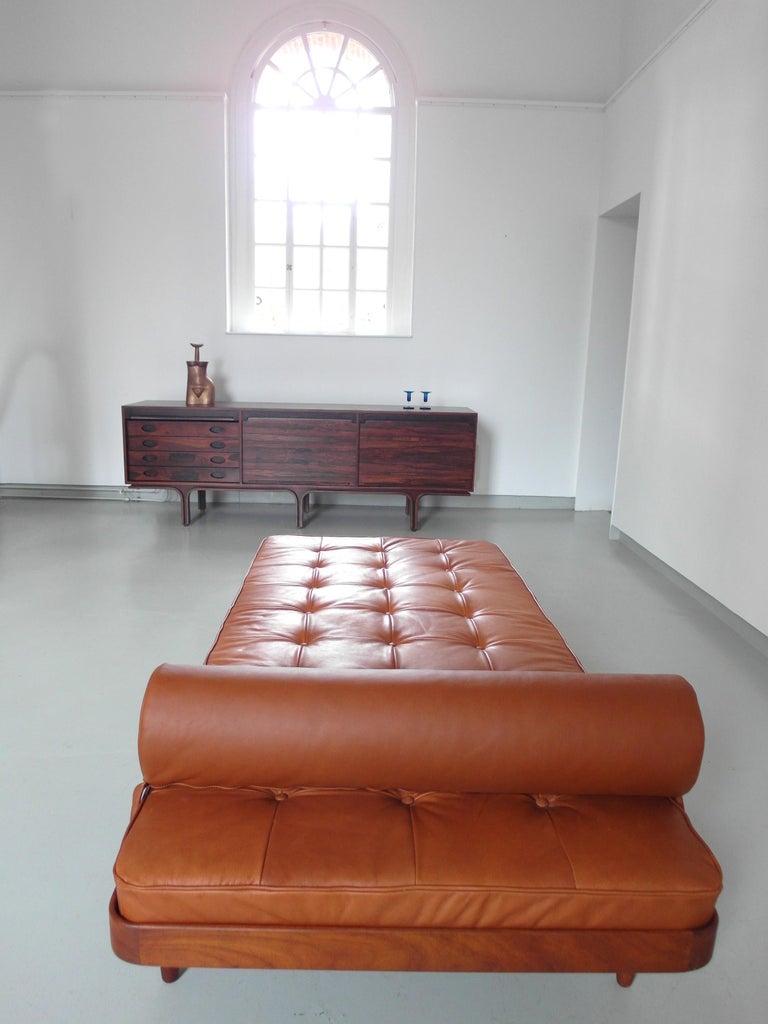 Solid Teak Danish Daybed with Cognac Aniline Leather Mattress, Denmark ...
