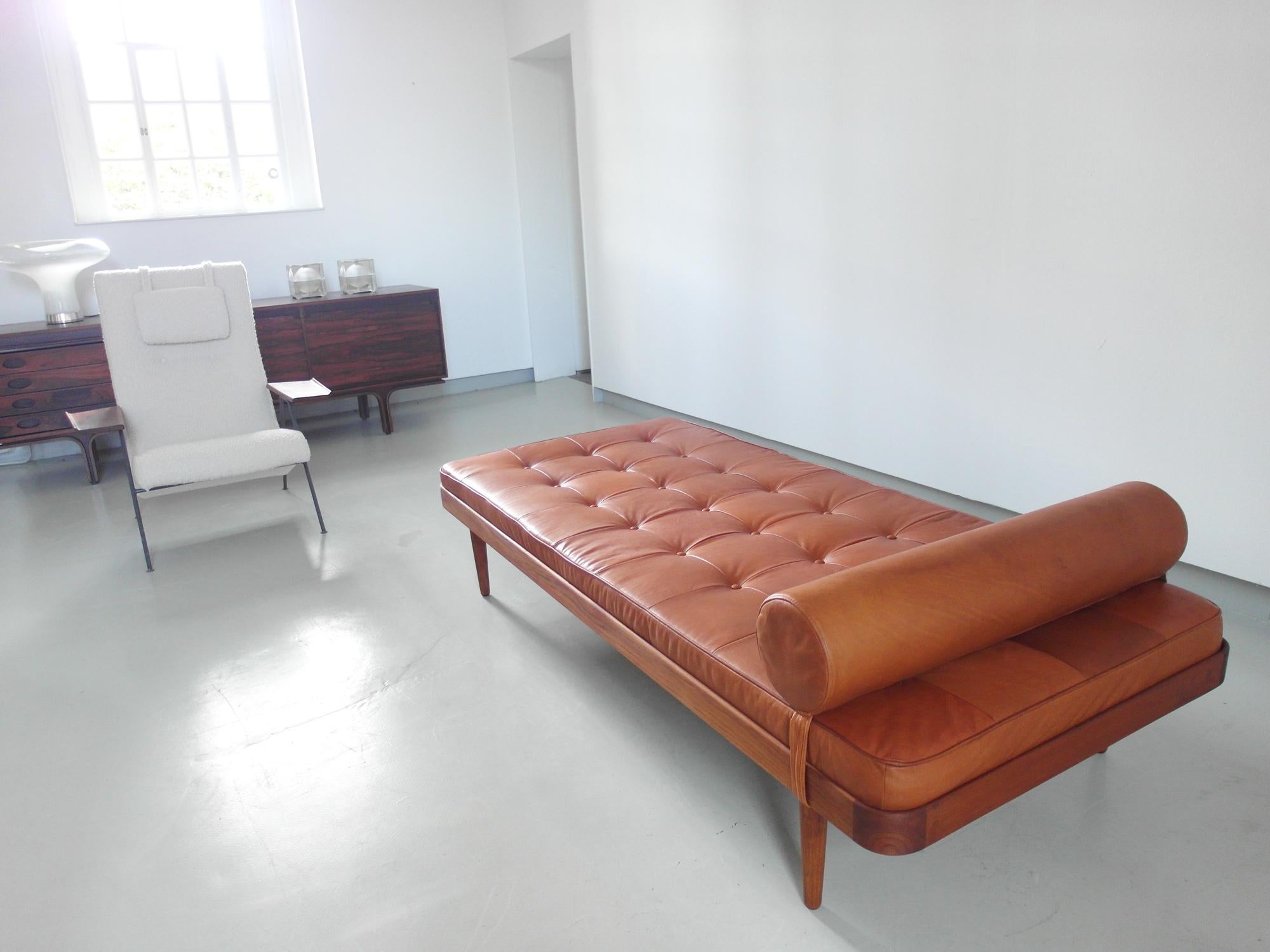 Solid Teak Danish Daybed with Cognac Leather Mattress, Denmark, circa ...