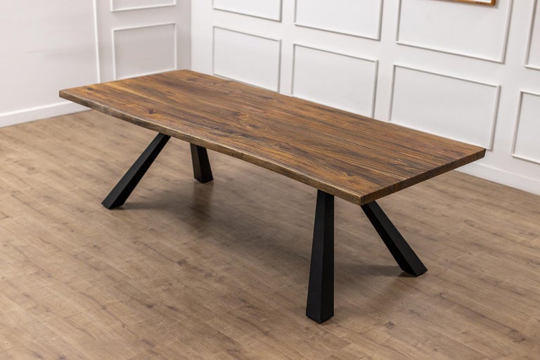 Solid Teak Double Book-Matched Rectangular Dining Table in Sandblasted ...
