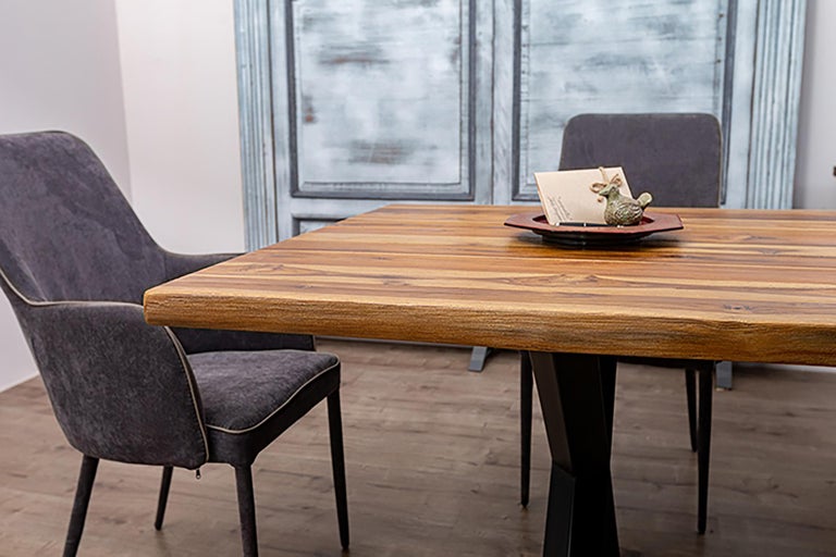 Solid Teak Live Edge Table with Metal Legs For Sale at 1stDibs