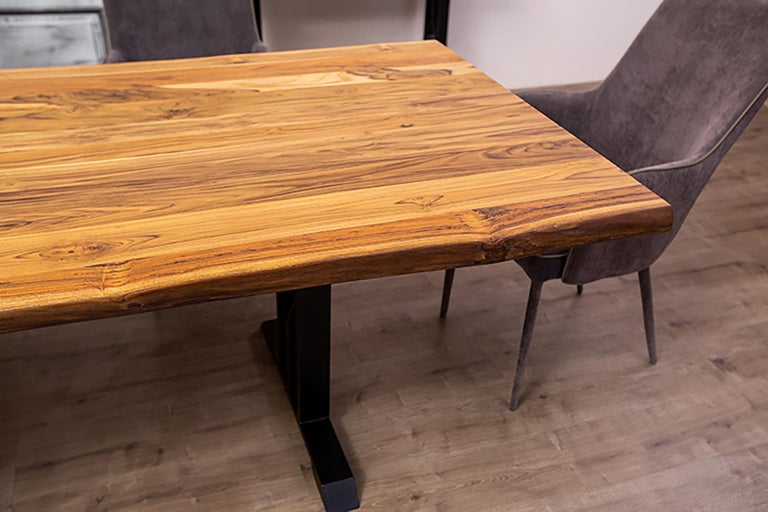 Solid Teak Live Edge Table with Metal Legs For Sale at 1stDibs