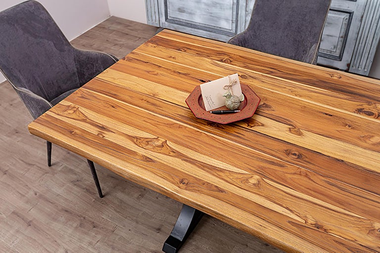 Solid Teak Live Edge Table with Metal Legs For Sale at 1stDibs