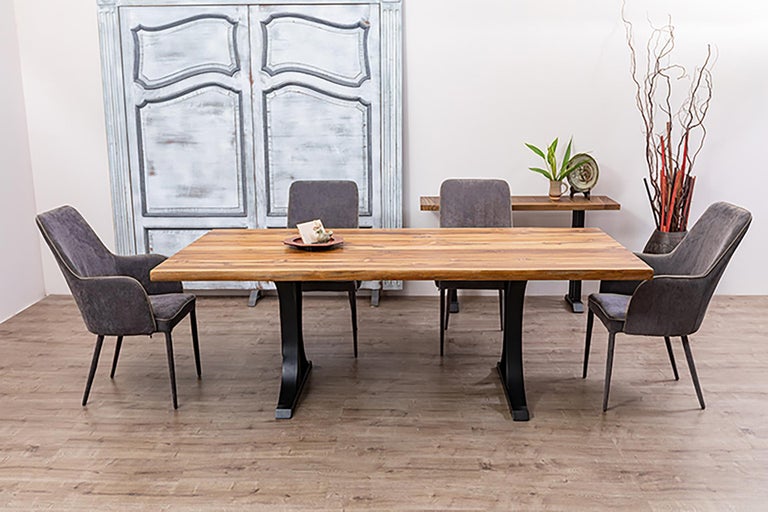 Solid Teak Live Edge Table with Metal Legs For Sale at 1stDibs