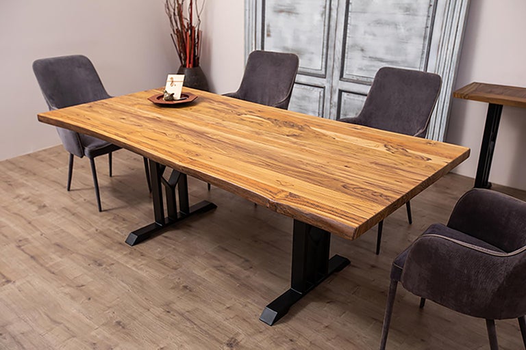 Solid Teak Live Edge Table with Metal Legs For Sale at 1stDibs