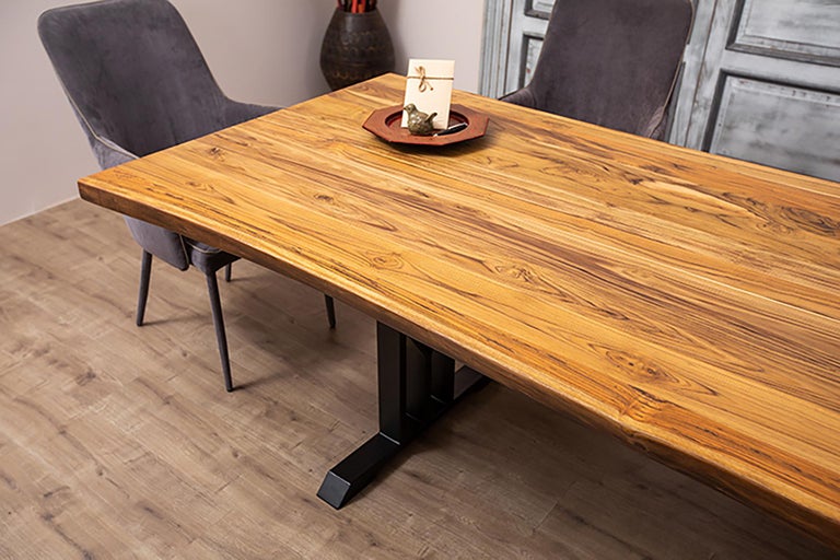 Solid Teak Live Edge Table with Metal Legs For Sale at 1stDibs