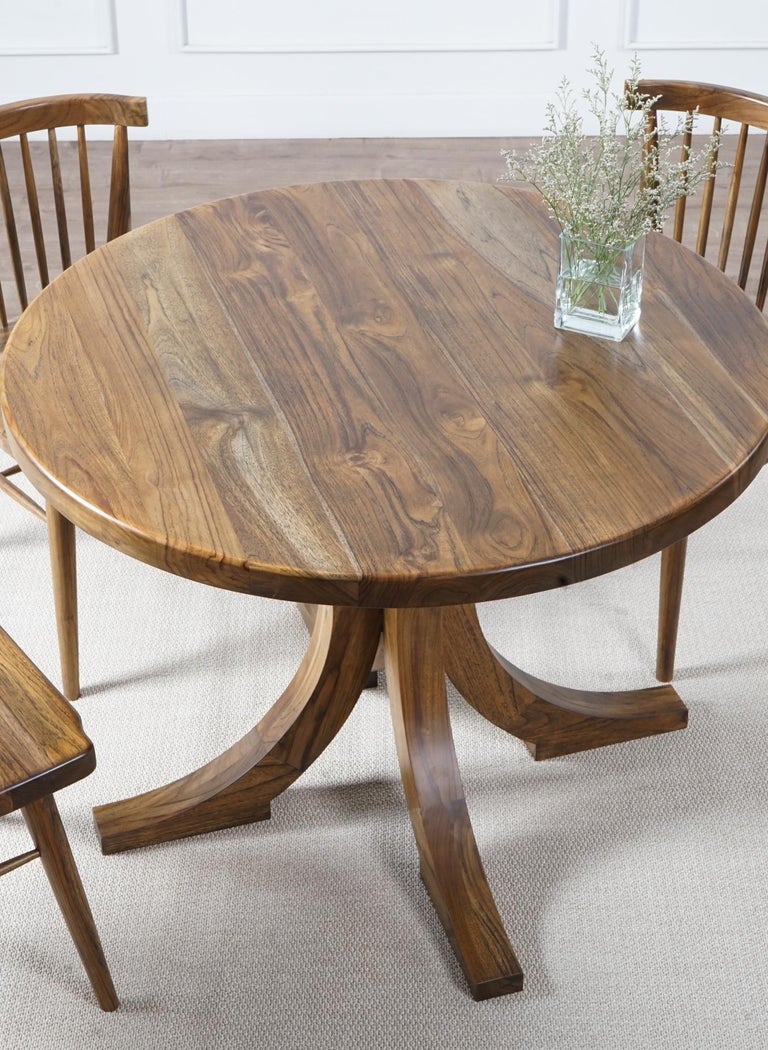 Solid Teak Round Dining Table For Sale at 1stDibs