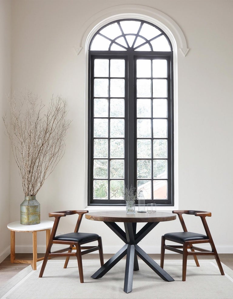 Solid Teak Round Dining Table with Black Metal Spider Legs For Sale at ...