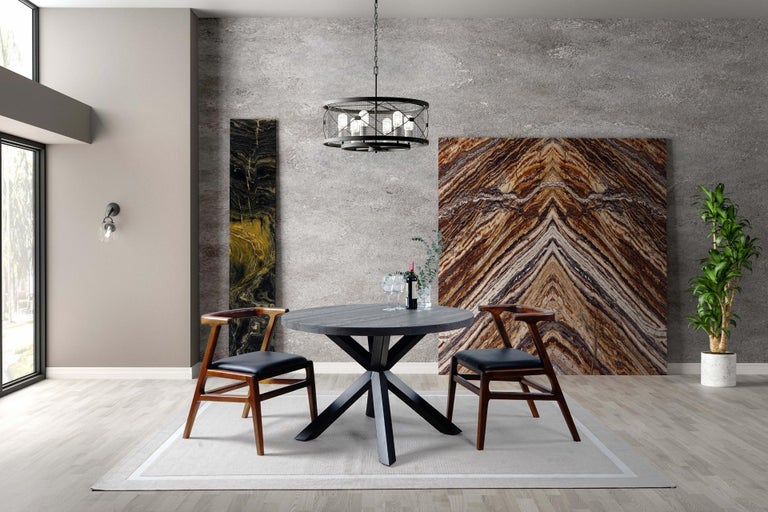 Solid Teak Round Dining Table with Black Metal Spider Legs For Sale at ...