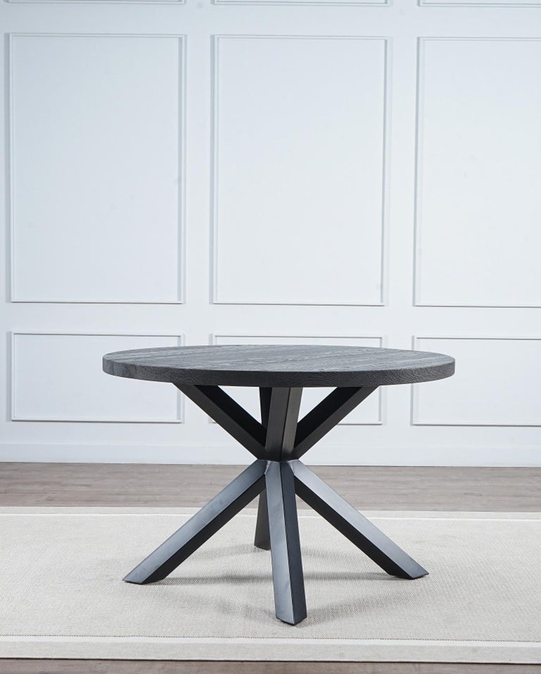 Solid Teak Round Dining Table with Black Metal Spider Legs For Sale at ...