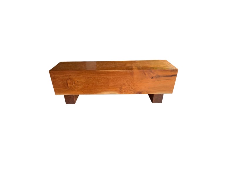 Solid Teak Wood Sculptural Bench Modern Organic For Sale at 1stDibs