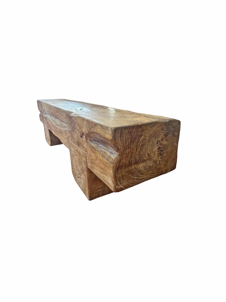 Solid Teak Wood Sculptural Bench Modern Organic For Sale at 1stDibs