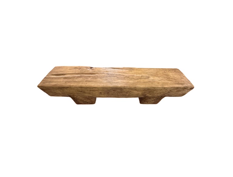 Solid Teak Wood Sculptural Bench Modern Organic For Sale at 1stDibs