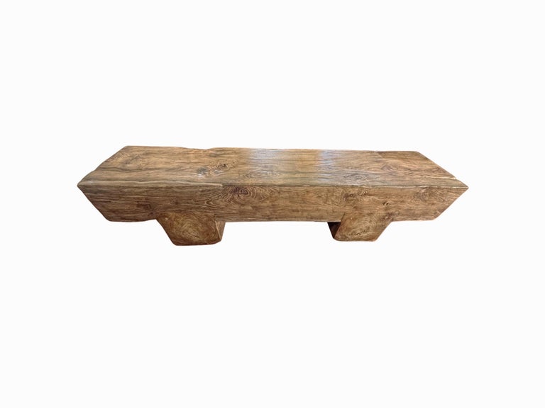 Solid Teak Wood Sculptural Bench Modern Organic For Sale at 1stDibs