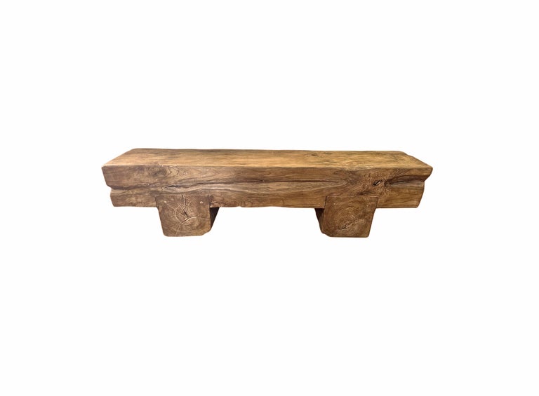 Solid Teak Wood Sculptural Bench Modern Organic For Sale at 1stDibs