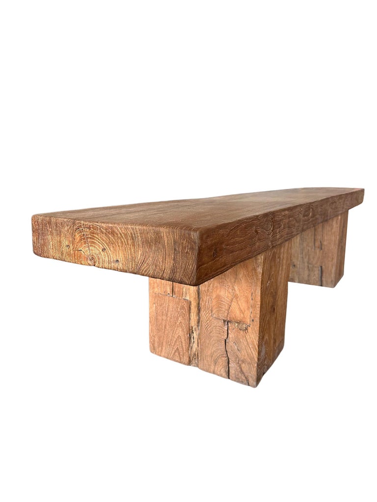 Solid Teak Wood Sculptural Bench, Modern Organic For Sale at 1stDibs