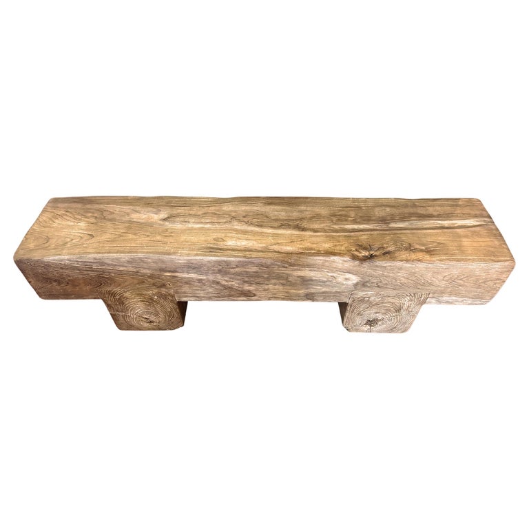 Solid Teak Wood Sculptural Bench Modern Organic For Sale at 1stDibs