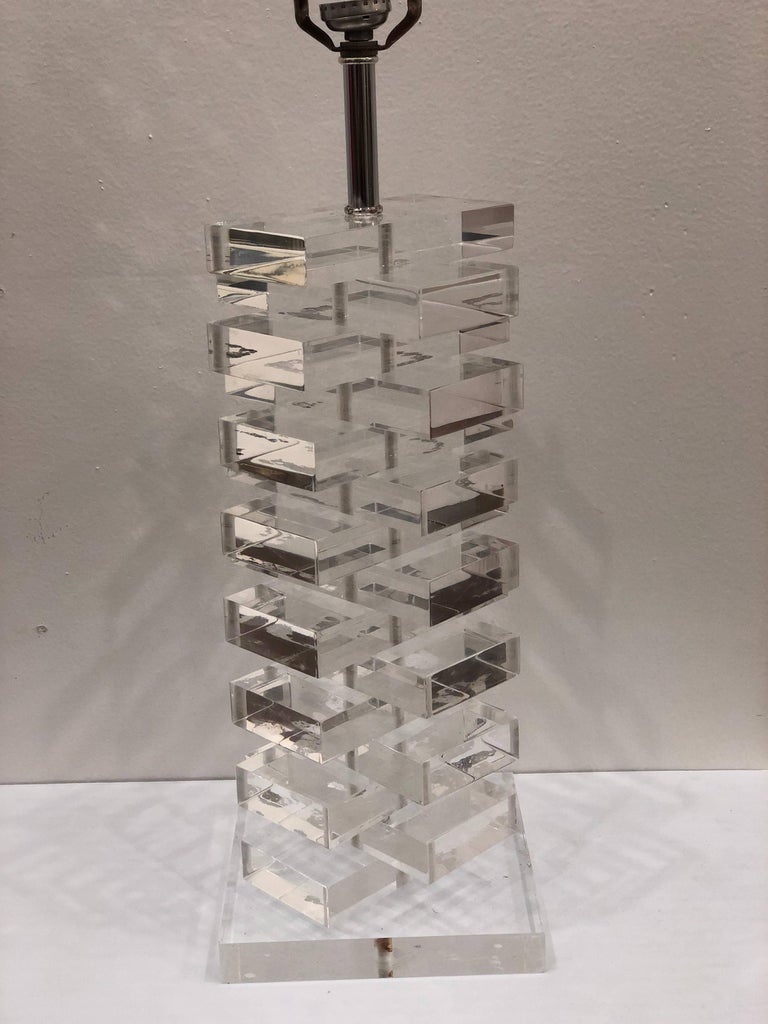 Solid Thick Lucite Criss Cross Table Lamp Base For Sale at 1stDibs ...