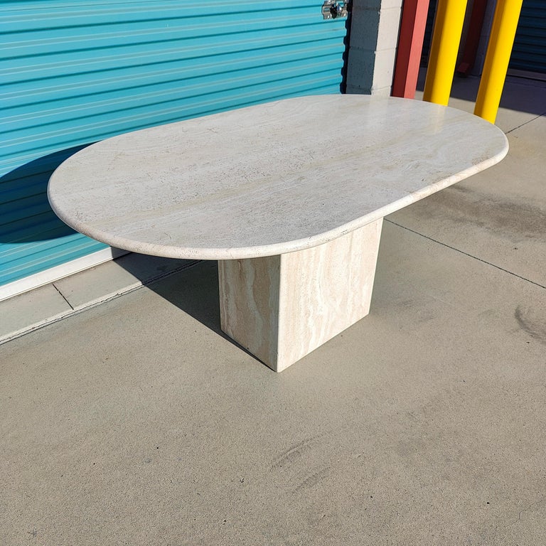 Solid Travertine Oval Dining Table at 1stDibs