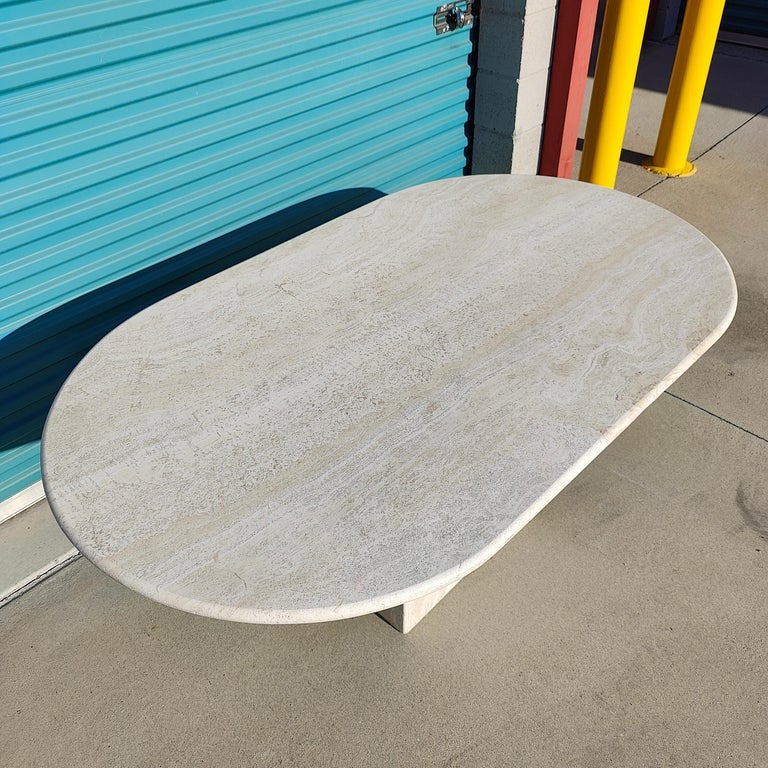 Solid Travertine Oval Dining Table at 1stDibs