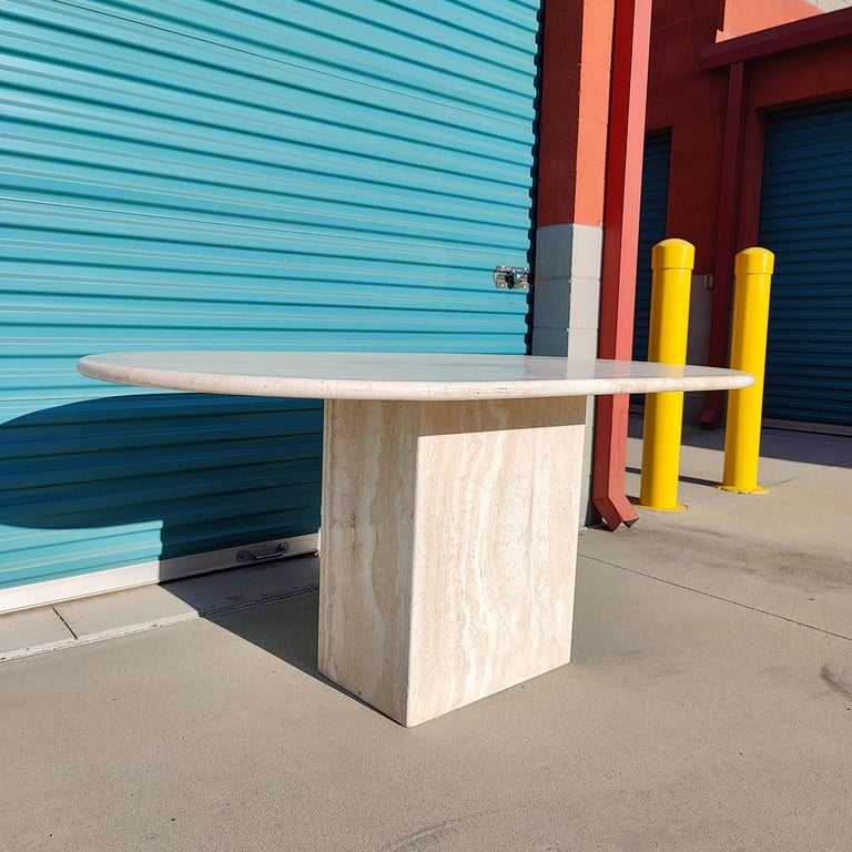 Solid Travertine Oval Dining Table at 1stDibs