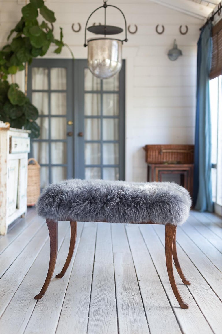 Solid Walnut and Mongolian Fur Bench For Sale at 1stDibs