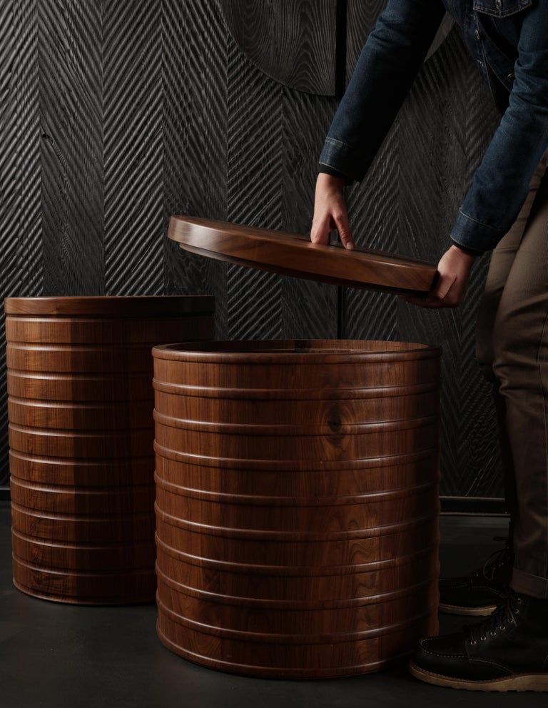 Solid Walnut End Tables Stools with Storage For Sale at 1stDibs