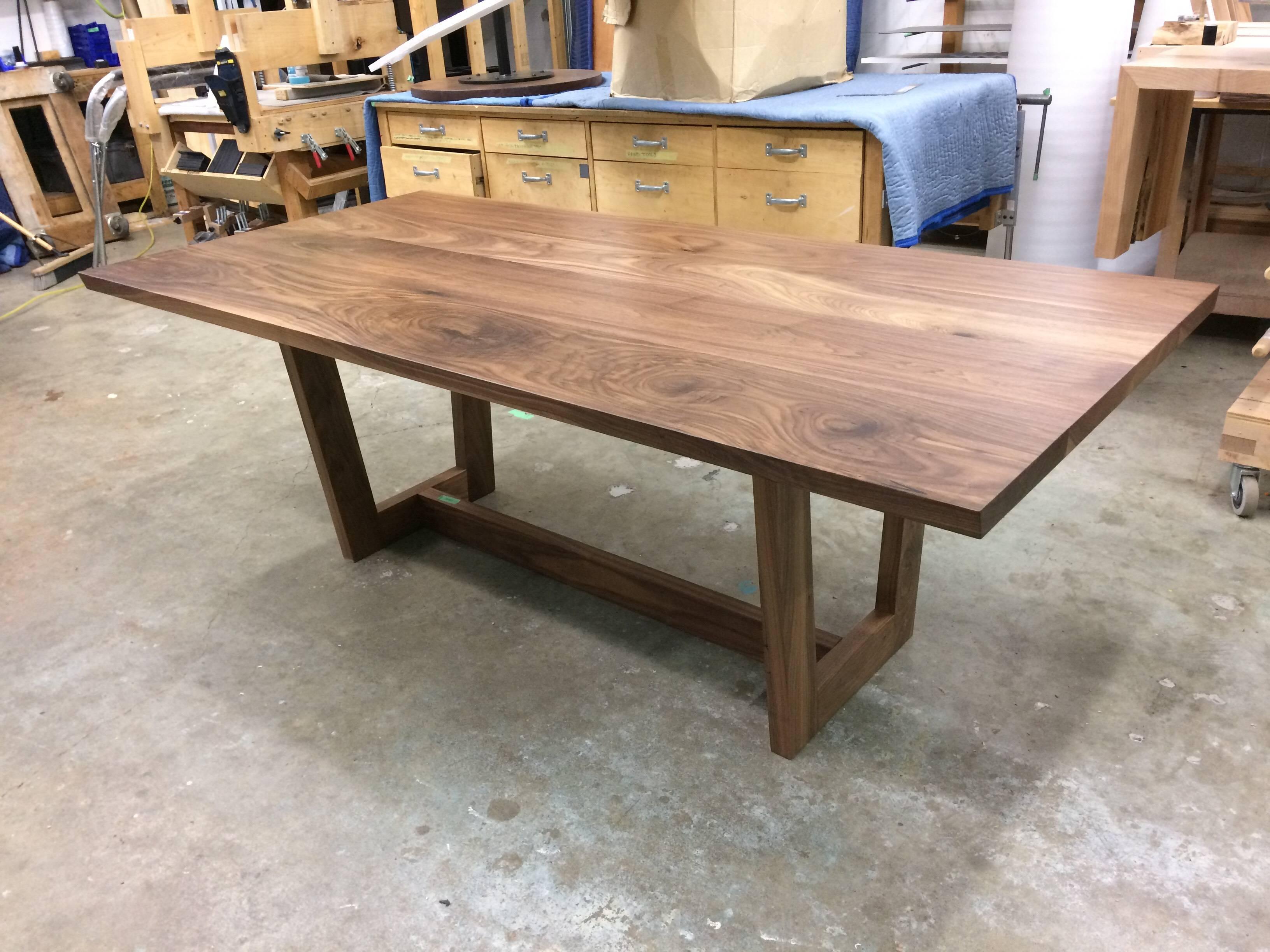 Solid Walnut Trestle Table with Bevelled Top For Sale at 1stDibs