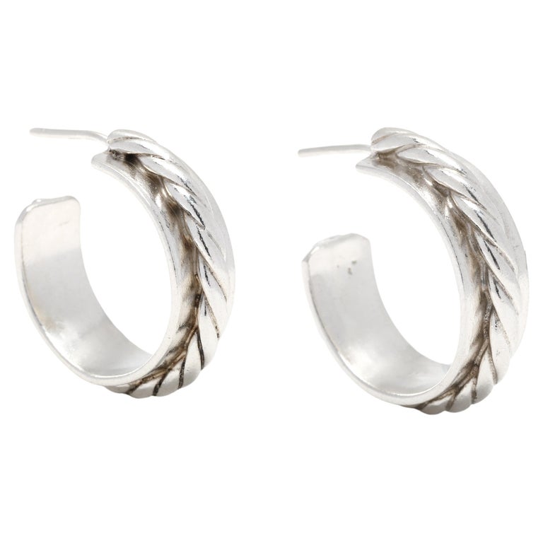 Solid Wide Rope Twist Hoop Earrings, Sterling Silver, Vintage For Sale ...